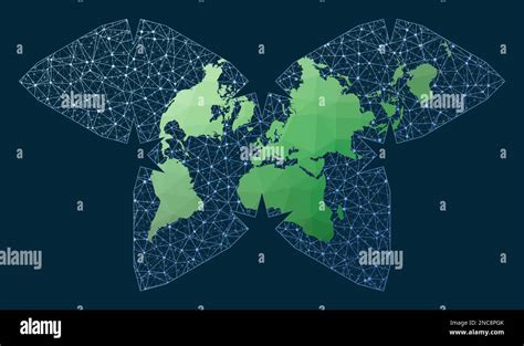 Internet And Global Connected Globe Polyhedral Waterman Projection Green Low Poly World With