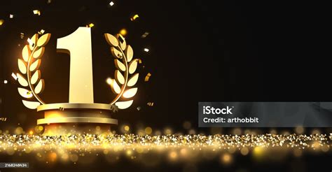 수상자 상 제일 떨어지는 색종이 조각으로 연단에 황금 월계관 1위에 대한 스톡 벡터 아트 및 기타 이미지 1위 1 승리 동작 활동 Istock