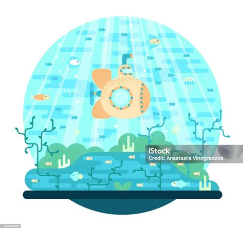 물고기와 조류 중 만화 노란색 잠수함 수중 플랫 타일벡터 만화 일러스트레이션 귀여운에 대한 스톡 벡터 아트 및 기타 이미지 귀여운 대양저 잠수함 Istock