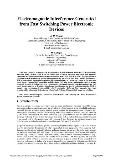 Pdf Electromagnetic Interference Generated From Fast Switching Power Electronic Devices