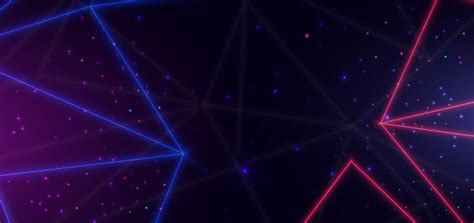 추상 기술 미래 지향적인 네온 대각선으로 빛나는 파란색과 빨간색 삼각형 선은 진한 파란색 배경에 스프래클 효과가 있습니다 0명에 대한 스톡 벡터 아트 및 기타 이미지