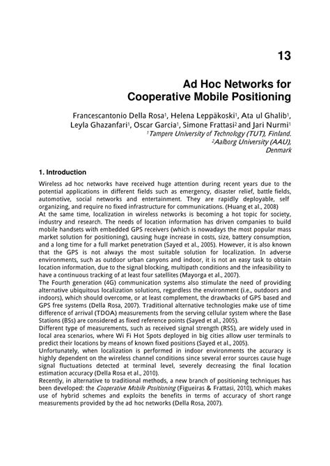 Pdf Ad Hoc Networks For Cooperative Mobile Positioning