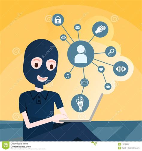Girl Hacker Black Mask Over Relation Diagram Diversity Icon On Yellow