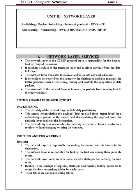 Cs3591 Cn Unit 3 Computer Network Unit 3 Notes 1 Network Layer