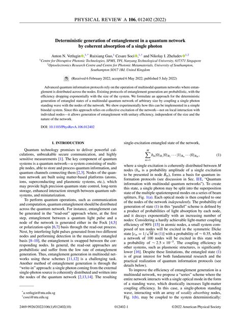 Solution Deterministic Generation Of Entanglement In A Quantum Network By Coherent Absorption