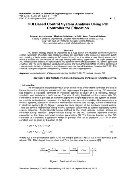 Gui Based Control System Analysis Using Pid Controller For Education