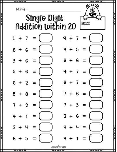Single Digit Addition Within 20 Kindergarten And 1st Grade Math