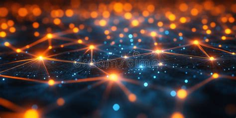 Glowing Network Connections With Orange And Blue Nodes In Digital Space