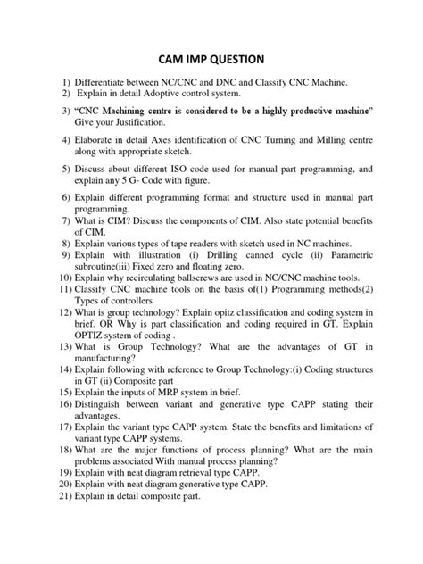 Cam Imp Question Pdf Numerical Control Computer Programming