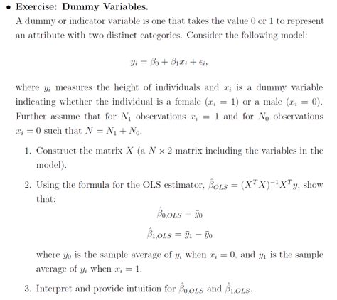 Exercise Dummy Variables A Dummy Or Indicator Chegg