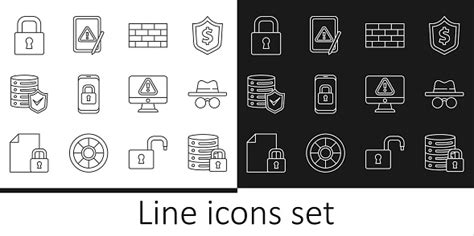 Set Line Server Security With Lock Incognito Mode Firewall Wall Mobile Closed Padlock Shield