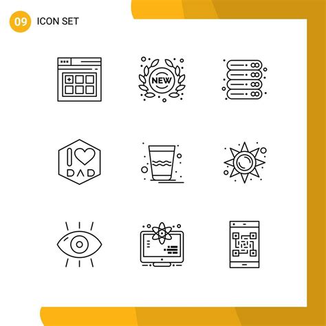 Set Of 9 Modern Ui Icons Symbols Signs For Glass Fathers Day Data Father Storage Editable Vector