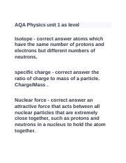 AQA Physics Unit As Level Docx AQA Physics Unit As Level Isotope Correct Answer Atoms