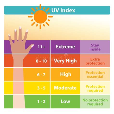 Uv Index Chart With Tanned Skin Vector Illustration Stock Illustration Illustration Of