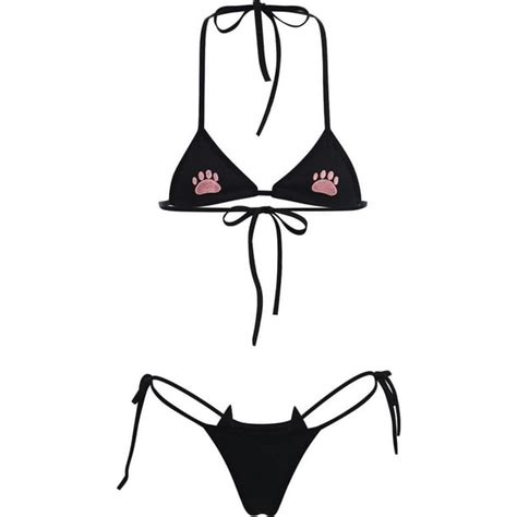 Ens Cute Kawaii Anime Cat Kitten Lingerie Set Micro Bikini Strappy Tiny