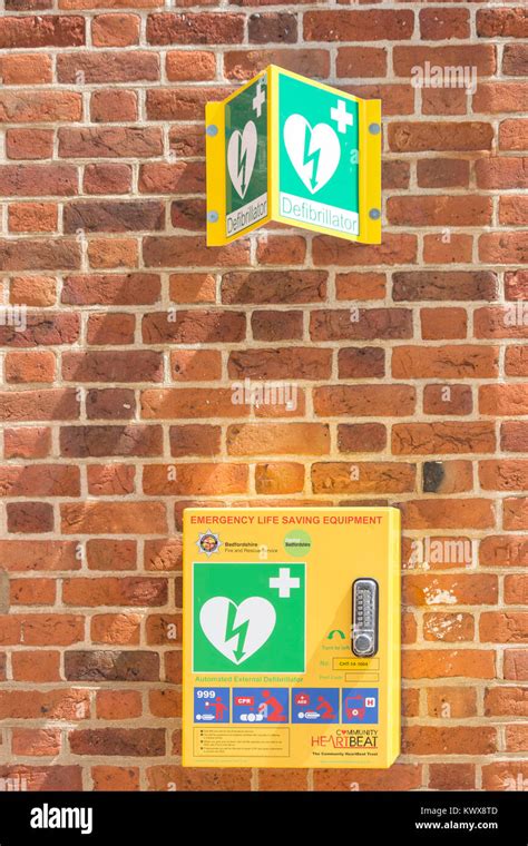 Automated External Defibrillator On Wall Of The Market House Market Square Potton