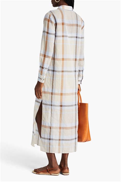 Theory Checked Crinkled Cotton Voile Midi Shirt Dress The Outnet