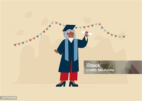 미소 짓는 아프리카 계 미국인 여성 대학원 졸업 증서를 들고 플랫 벡터 일러스트 레이 션 공부에 대한 스톡 벡터 아트 및 기타 이미지 Istock
