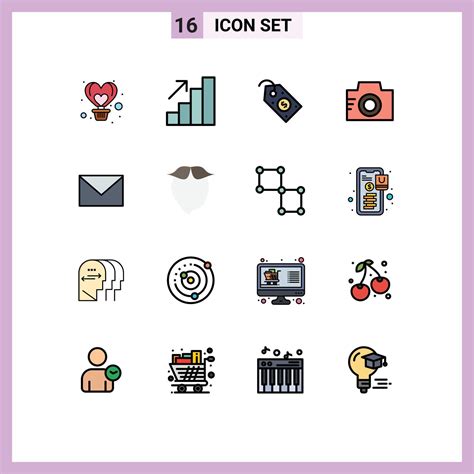 Editable Vector Line Pack Of 16 Simple Flat Color Filled Lines Of Massege Picture Ecommerce