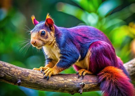 Closeup Of A Vibrant Malabar Giant Squirrel On A Tropical Tree Branch A