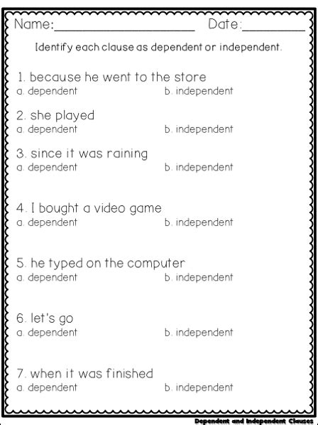 Super Simple Worksheets ~ Grammar ~ Dependent Clauses And Independent