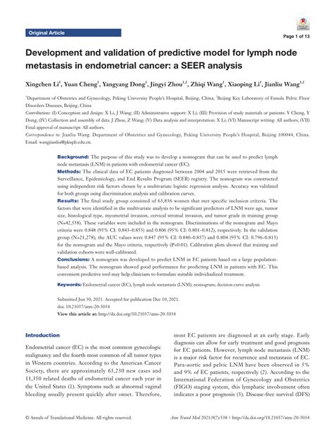 pdf development and validation of predictive model for lymph node