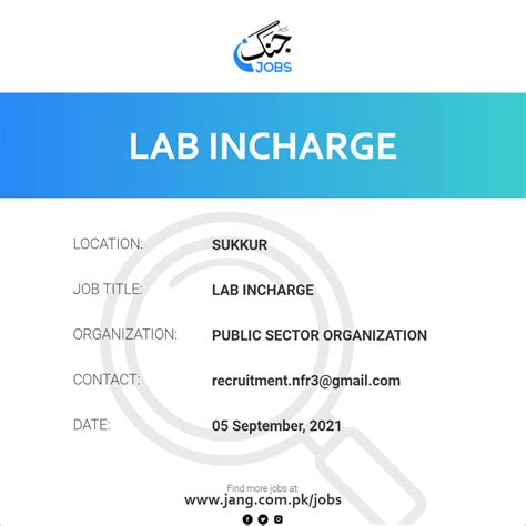 Lab Incharge Job Private Sector Organization Jobs In Sukkur 20811