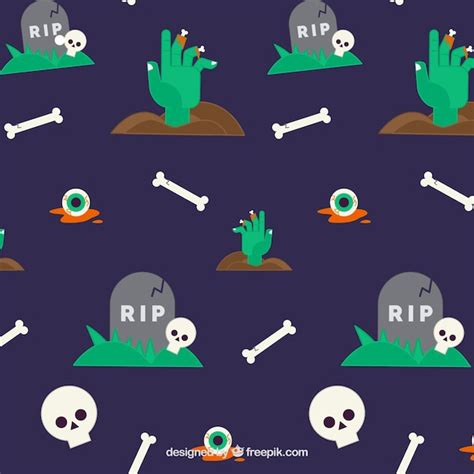 Free Vector Scary Pattern With Tombs And Hands