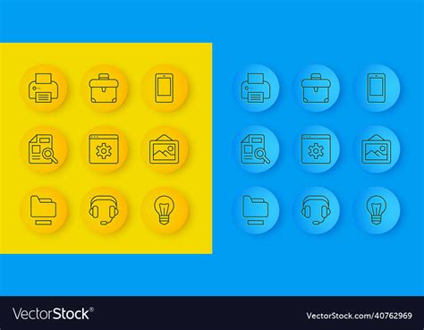 Set Line Document Folder With Graph Chart Vector Image