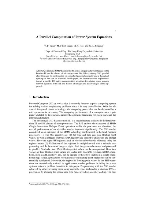 Pdf A Parallel Computation Of Power System Equations