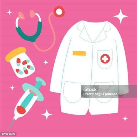 귀여운 의료 스티커 세트입니다 손으로 그린 의료 만화 낙서 청진기 주입 유니폼 캡슐 병원 진료소 약국 응급 의사 벡터를 위한 보육원 아이 그래픽 인쇄 번들 가방에 대한 스톡