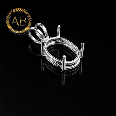 925 Sterling Silver Oval Semi Mount Pendant Settings Pre Notched For