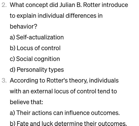 Solved What Concept Did Julian B ﻿rotter Introduce To