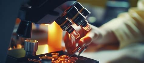 Premium Photo Scientist Hands With Microscope Examining Samples And