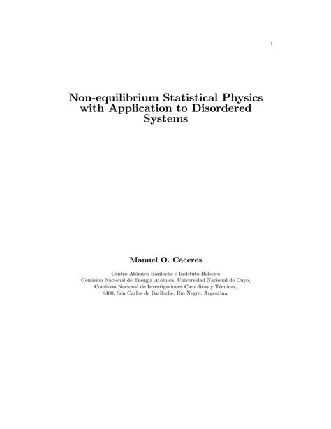 Pdf Non Equilibrium Statistical Physicswith Application To Disordered Systems