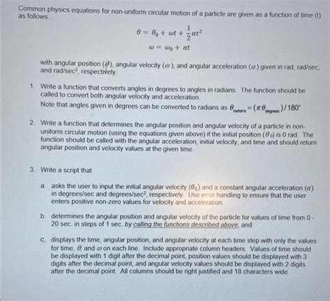 Solved Common Physics Equations For Non Uniform Circular Chegg