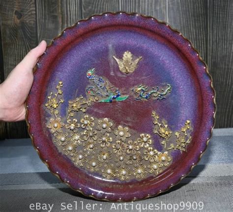 124and Old Chinese Porcelain Fengshui Dragon Phoenix Bird Flower Plate