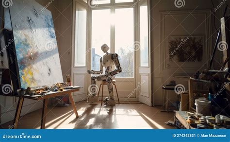 Replacing Human Labor With Robotics Innovative Industry Humanoid Robot Working In Warehouse