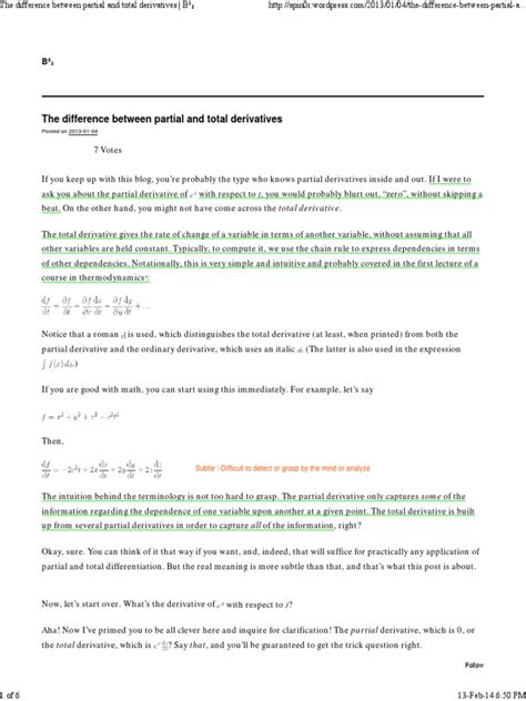 The Difference Between Partial And Total Derivatives Pdf Function Mathematics Derivative