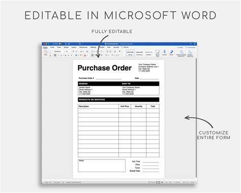 Purchase Order Template Pdf Google Docs Microsoft Word Etsy Australia