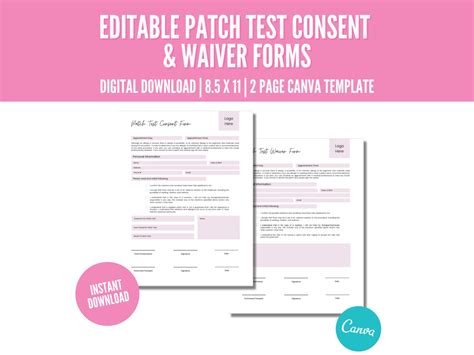Editable Patch Test Consent Form Disclaimer Form Waiver Form Etsy