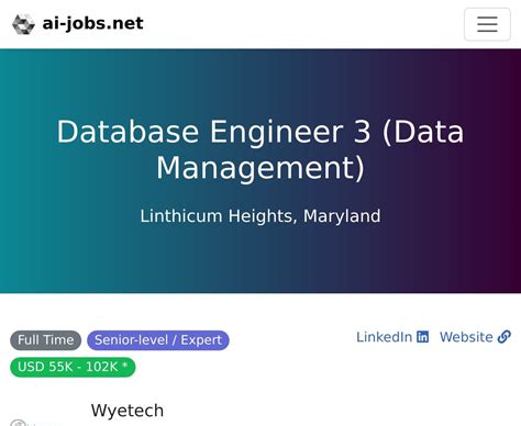 [hiring] database engineer 3 data management in linthicum heights maryland r ai ml jobs