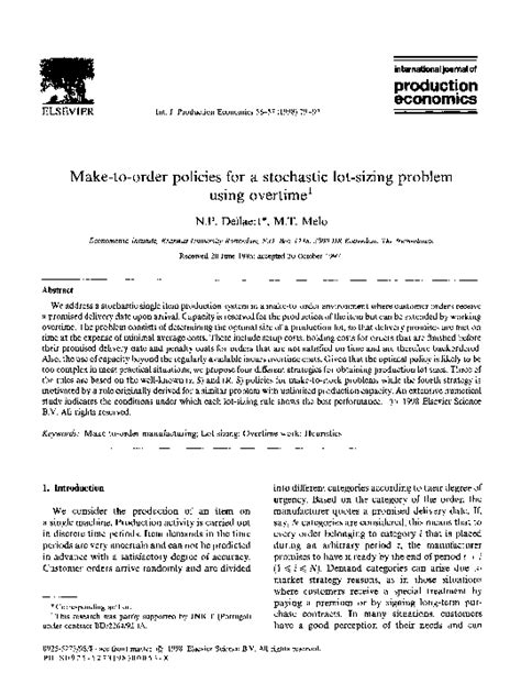 Pdf Make To Order Policies For A Stochastic Lot Sizing Problem Using Overtime