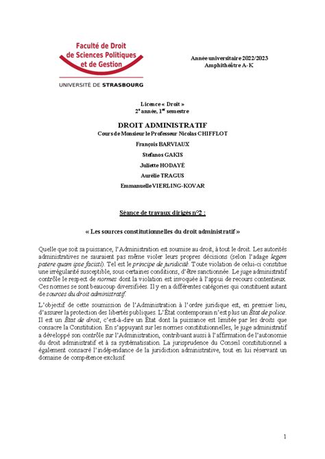Plaquette De Td N°2 Copie Année Universitaire 2022 Amphithéâtre A K Licence « Droit 2 E