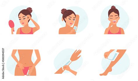 Hair Removal Methods Of Epilation With Wax Strips Set Vector Illustration Cartoon Female Models