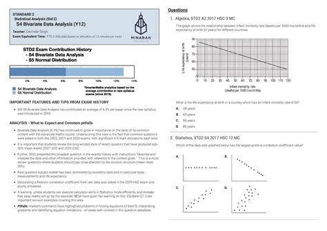 Bivariate Data Analysis Questions STANDARD Statistical Analysis Std S Bivariate Data