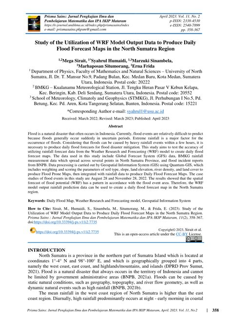 Pdf Study Of The Utilization Of Wrf Model Output Data To Produce Daily Flood Forecast Maps In