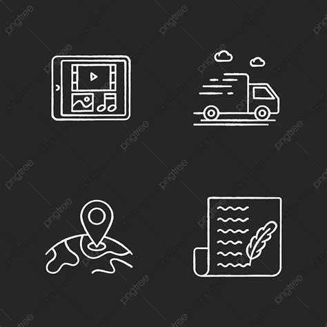 검은 배경에 설정 소셜 미디어 상점 분필 흰색 아이콘 상징 개념 표현하다 Png 일러스트 및 벡터 에 대한 무료 다운로드