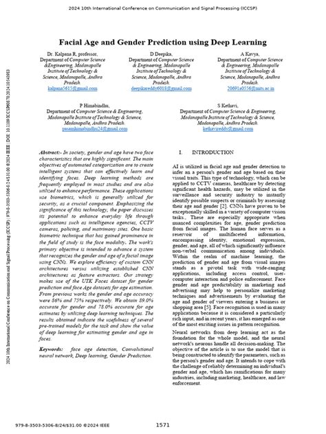 Facial Age And Gender Prediction Using Deep Learning Pdf Artificial Neural Network Deep