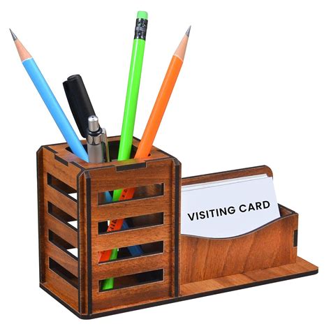 Deskart Wooden Pen Stand With Visiting Card Holder Multipurpose